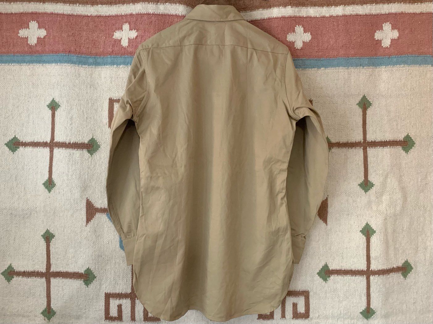 デッドストック 1945年 WW2 米軍 実物 ビンテージ コットン チノ クロス カーキ ワーク 長袖 シャツ マチ付き ...